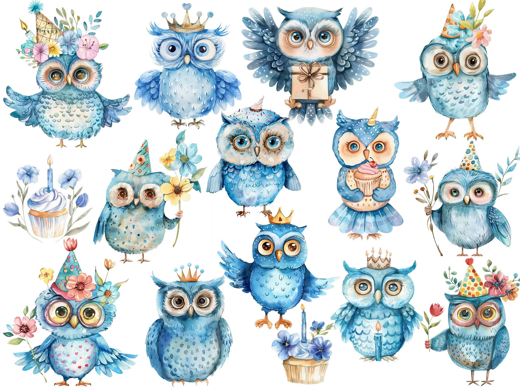 Baby Owl Clipart, Birthday Owl Party Png, Cute Birthday Owl, Cute Owl ...