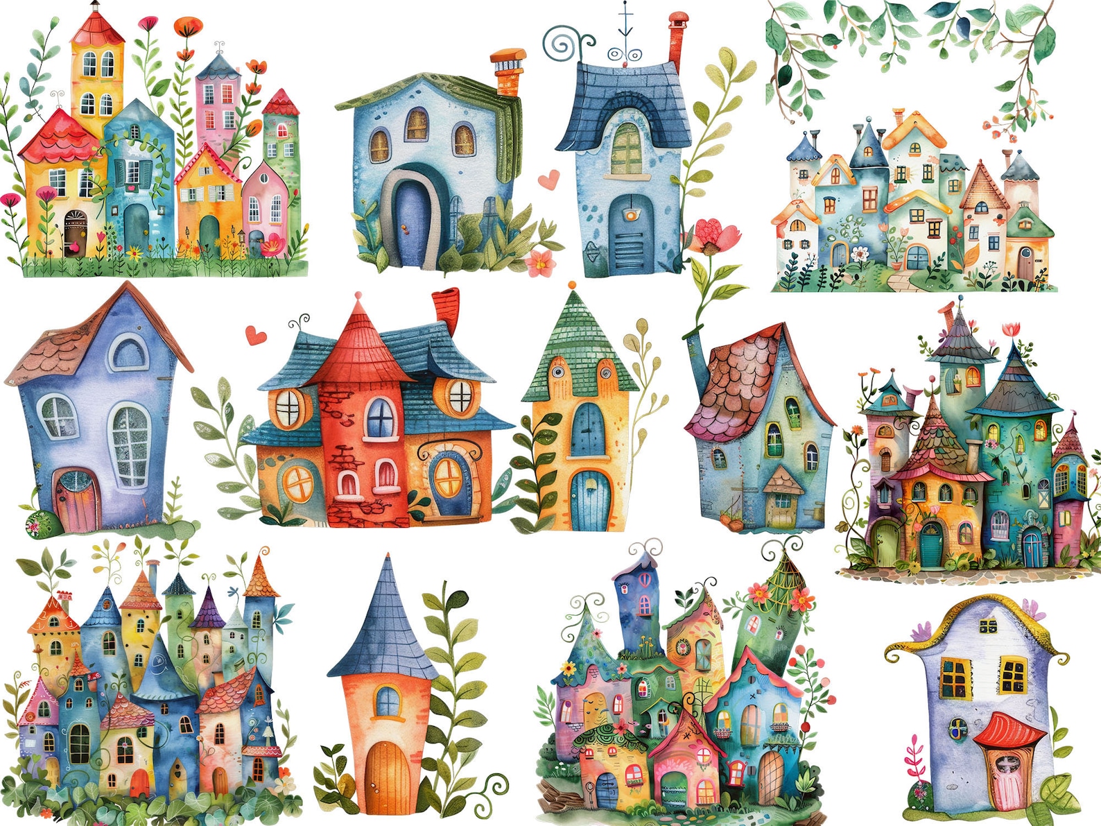 Quirky Houses Clipart, Quirky Houses, Scandinavian House, Whimsical ...