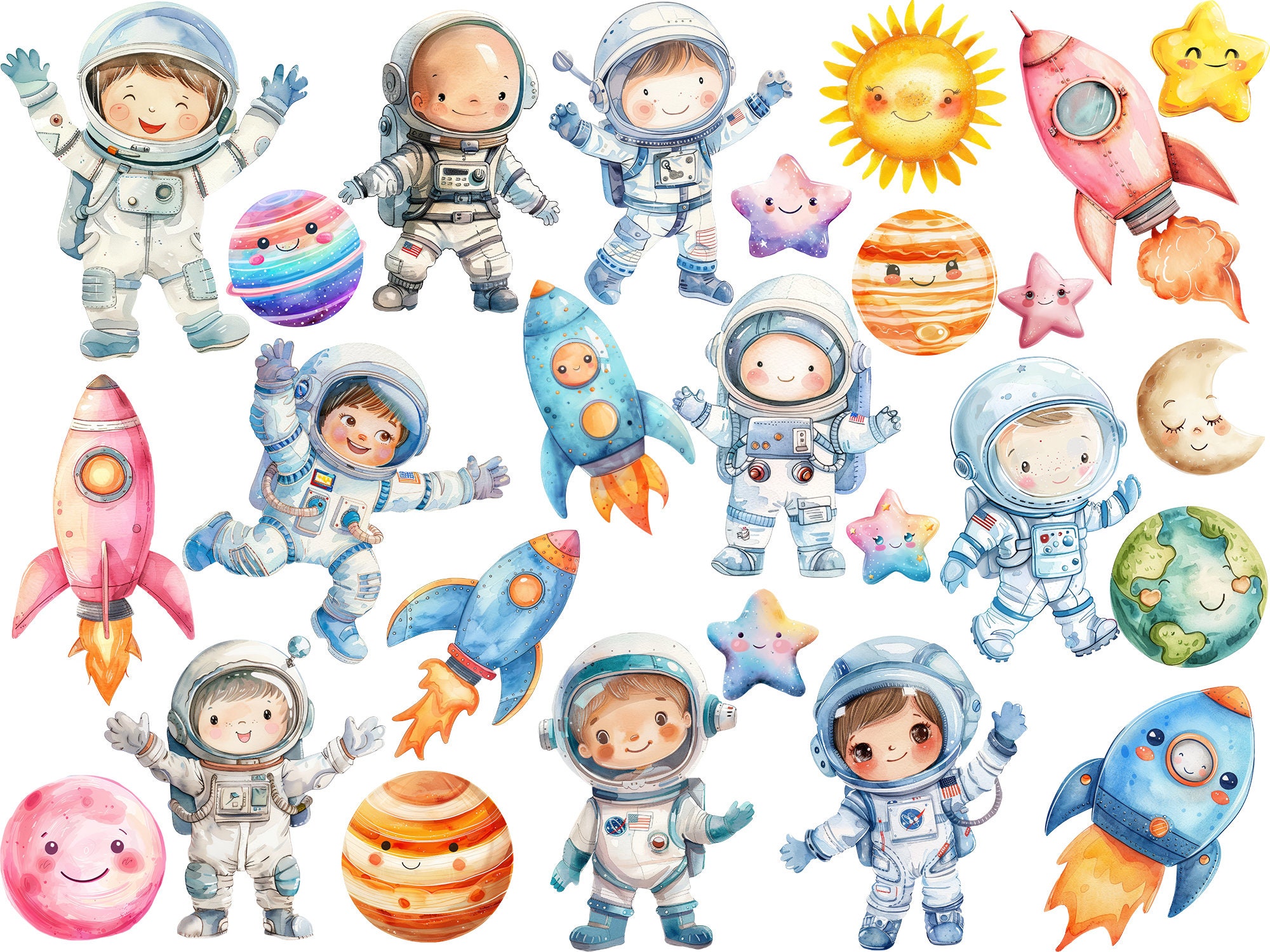 Watercolor Cute Astronaut Clipart, Little Space Clipart, Cute Boy ...