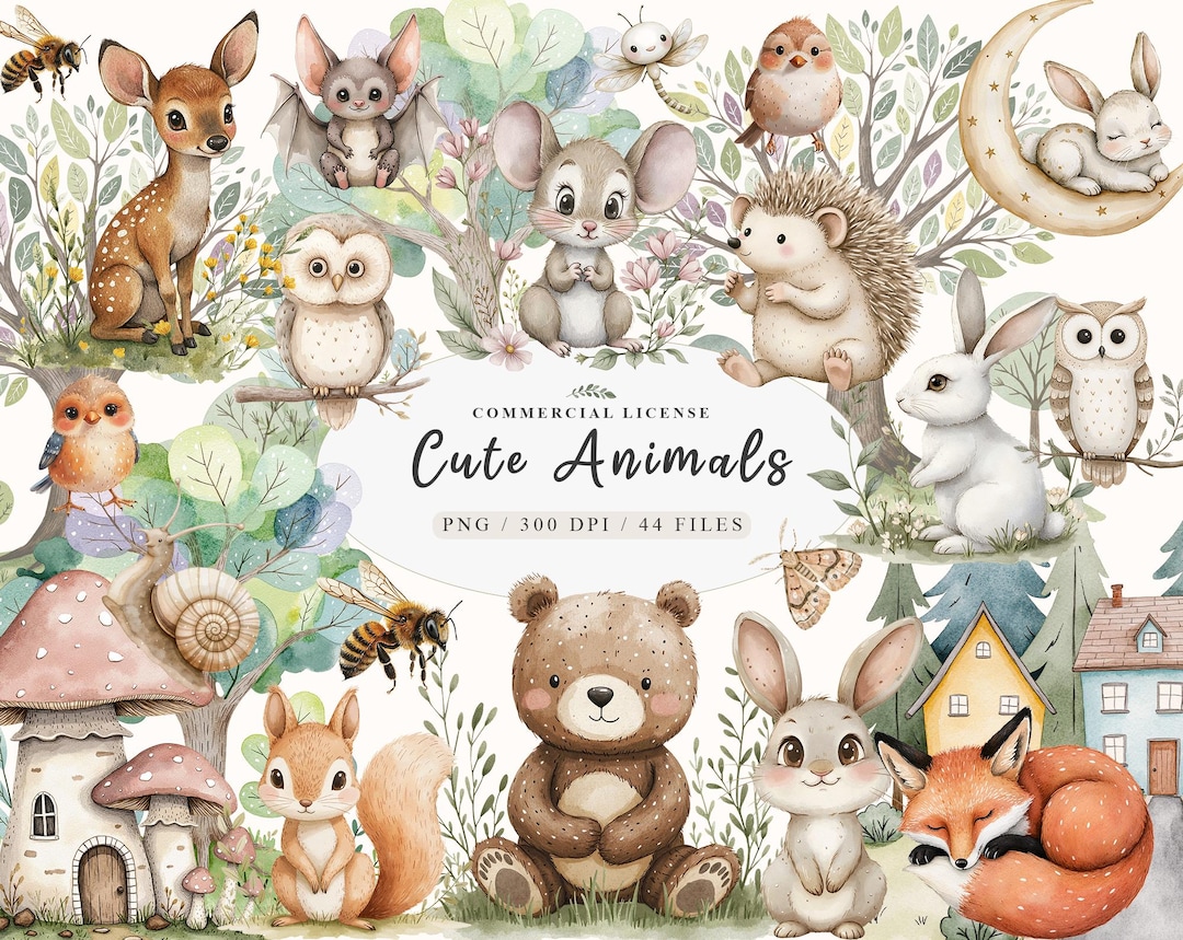 Adorable Cute Fairy Woodland Animals Clipart Bundle, Forest Little Baby ...