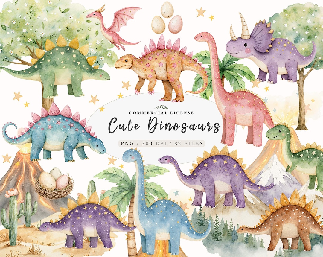 Watercolor Paleontology Dinosaur Animals Clipart Bundle, Paleontology ...