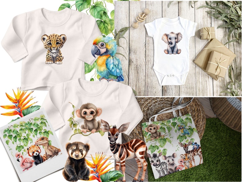 Watercolor Safari Jungle Animals Clipart for Nursery Art, Whimsical ...