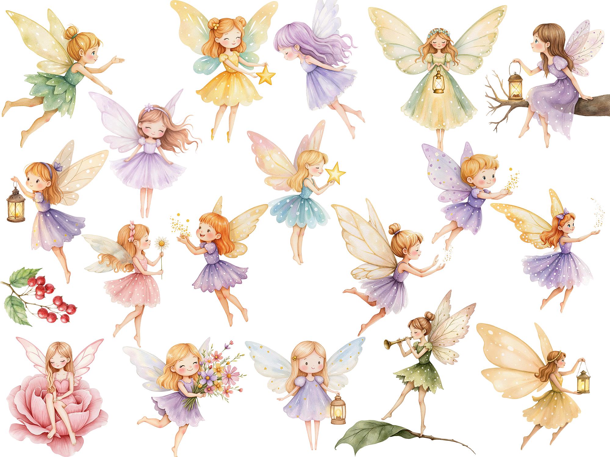 Watercolor Magical Garden Pink Fairies Clipart Bundle, Nature Cute ...