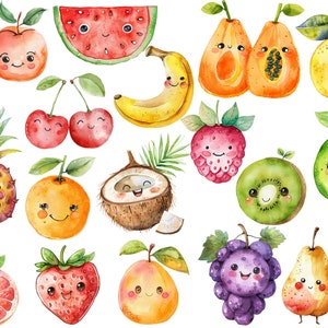 Cute Fruit Clipart, Kawaii Fruits Clipart, Fruit Characters Png, Funny ...