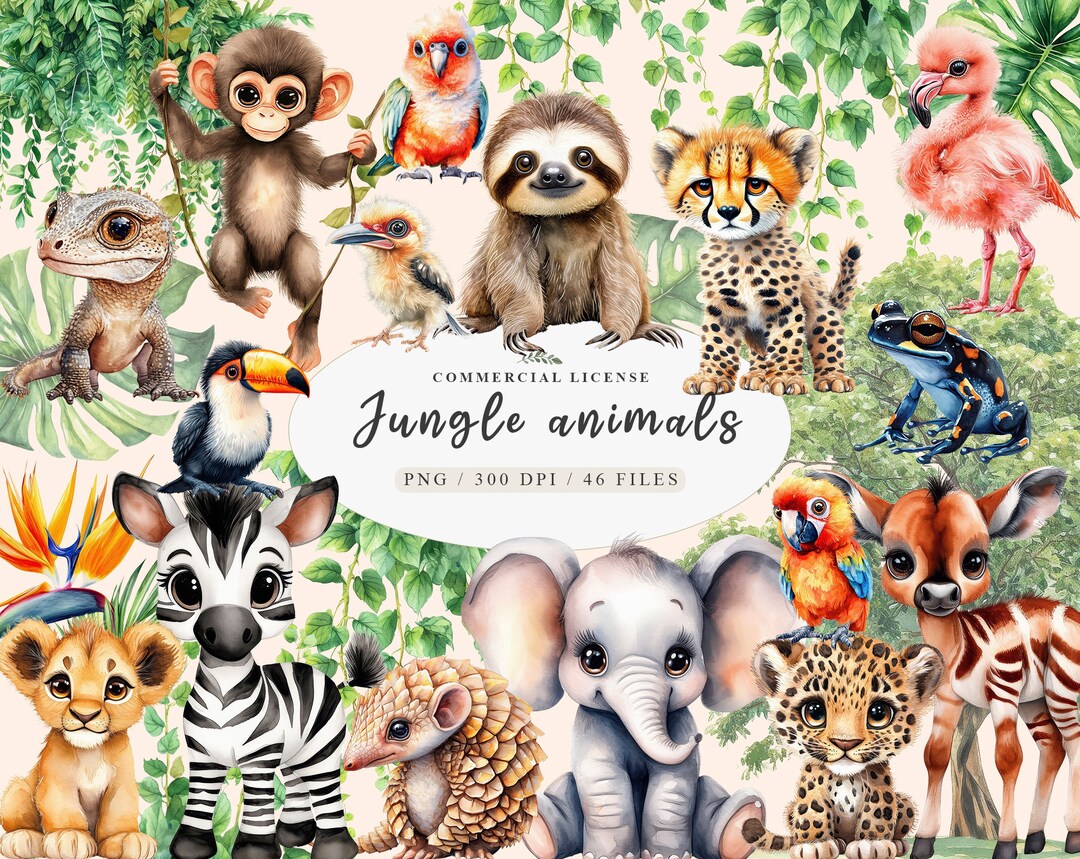 Safari Animals Png, Cute Jungle Animal Png, Baby Jungle Animal Clipart ...