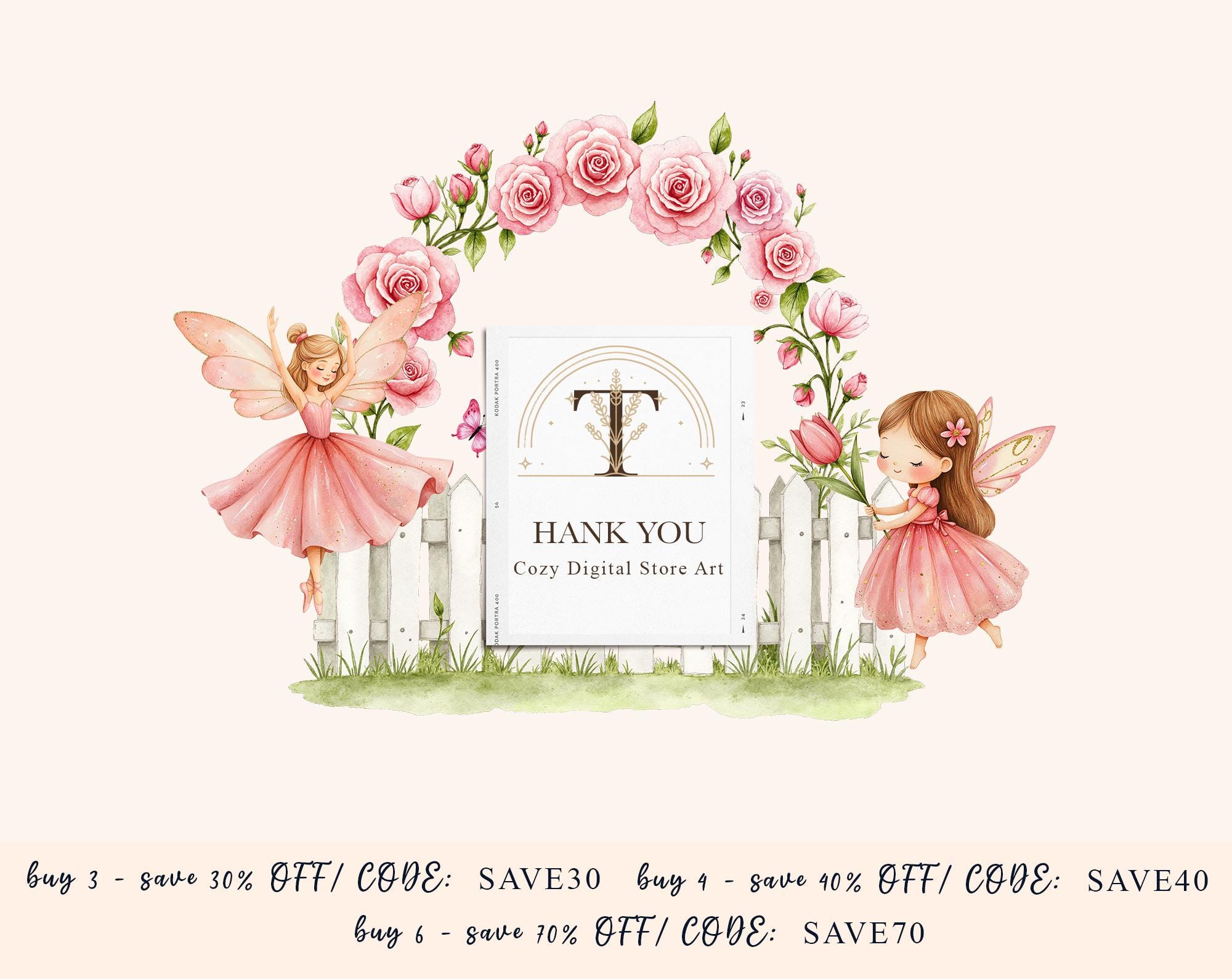 Watercolor Magical Garden Pink Fairies Clipart Bundle, Cute Fairytale ...