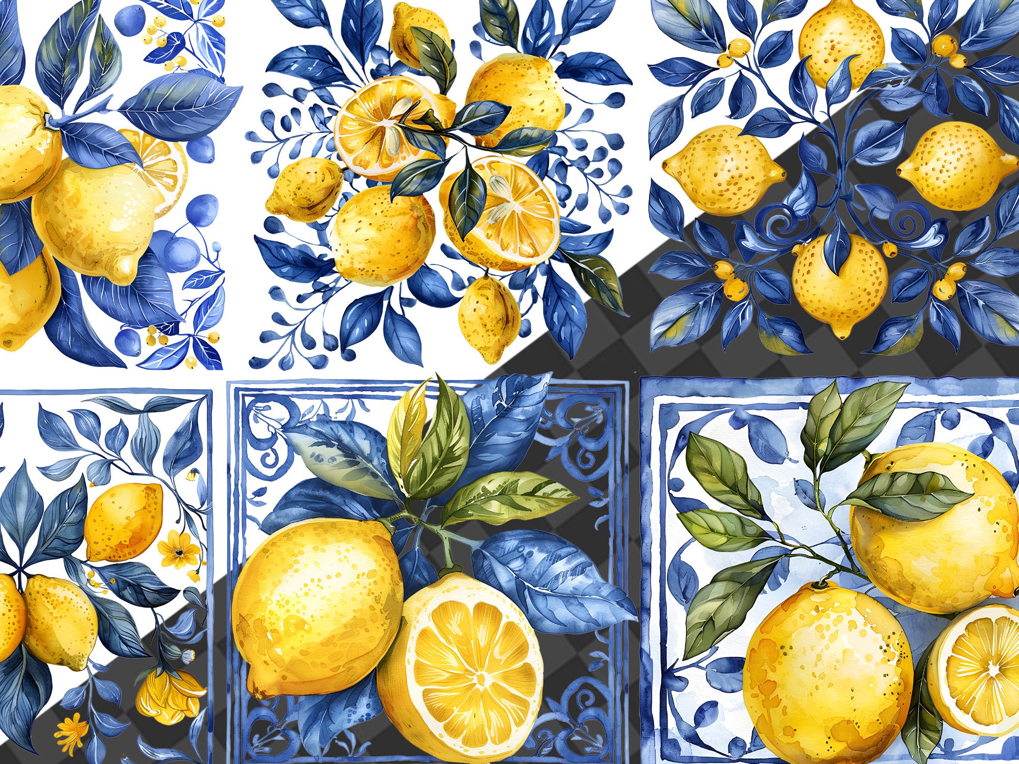 Portuguese Tiles, Lemon Branch Print, Mediterranean Tile, Lemon Tile ...
