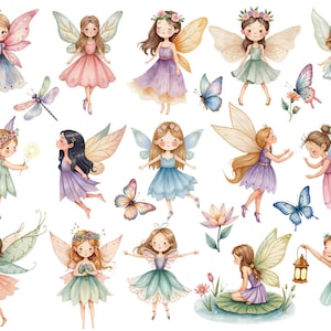 Watercolor Magical Garden Pink Fairies Clipart Bundle, Cute Fantasy ...