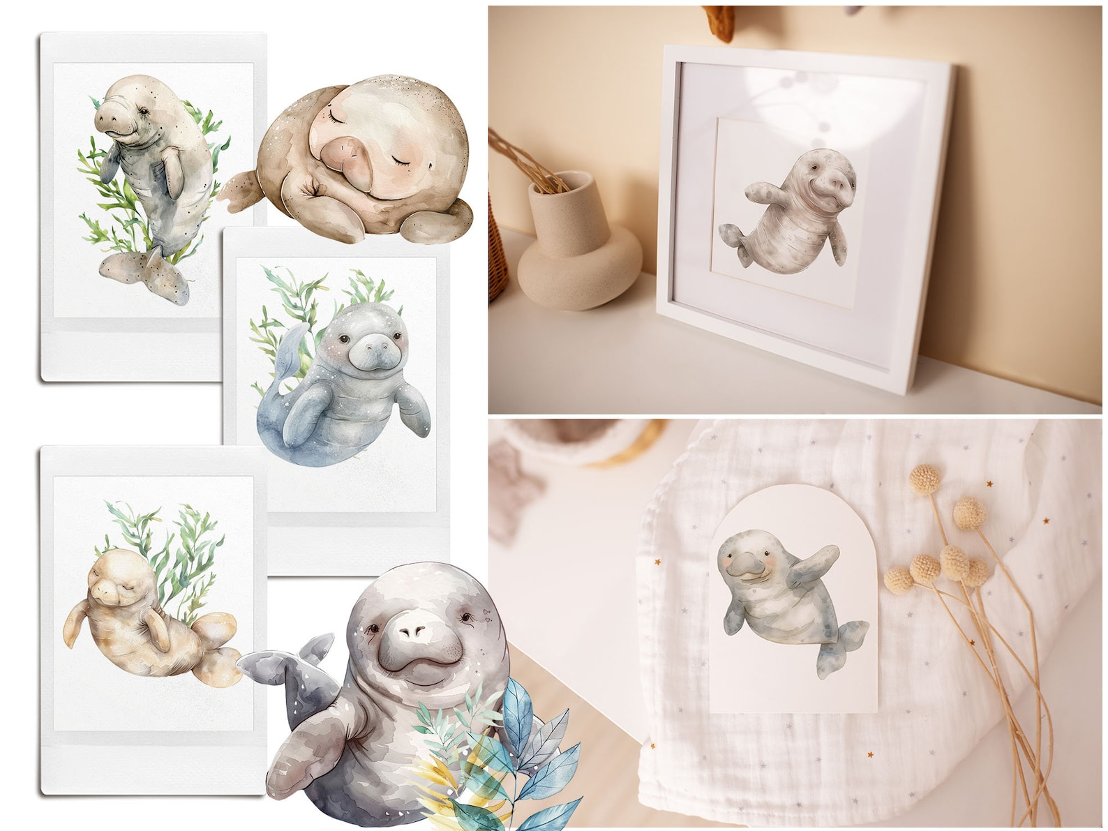 Baby Watercolor Manatees Clipart, Manatee Baby Png, Aquatic Clipart ...