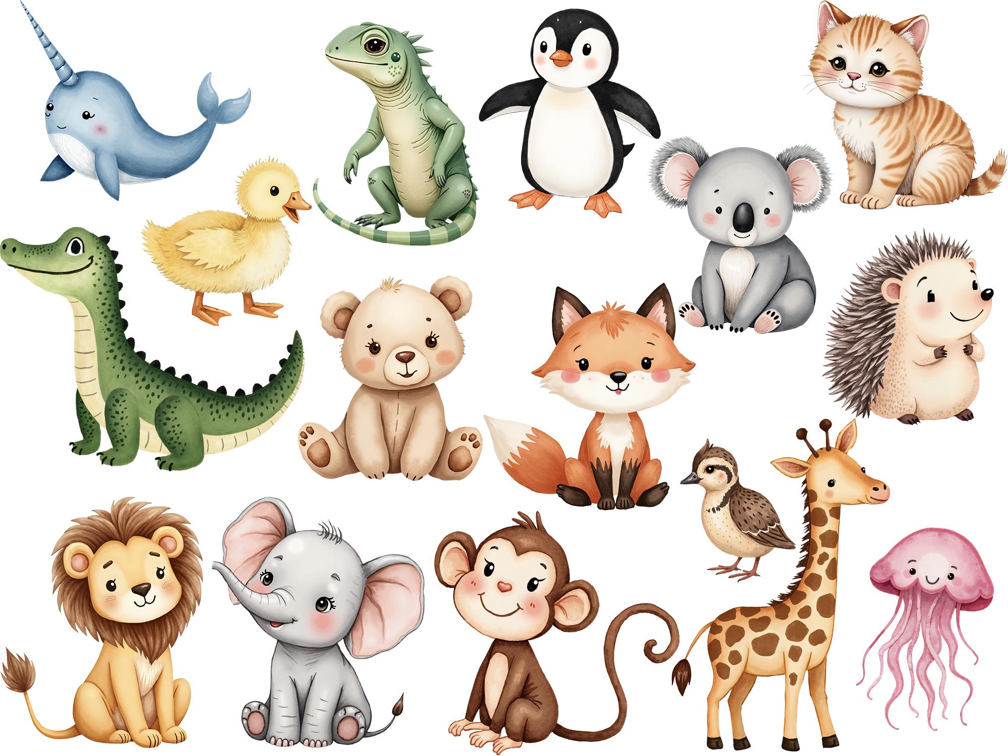 Watercolor Cute Little Animal Alphabet Clipart, Cute Jungle Alphabet ...