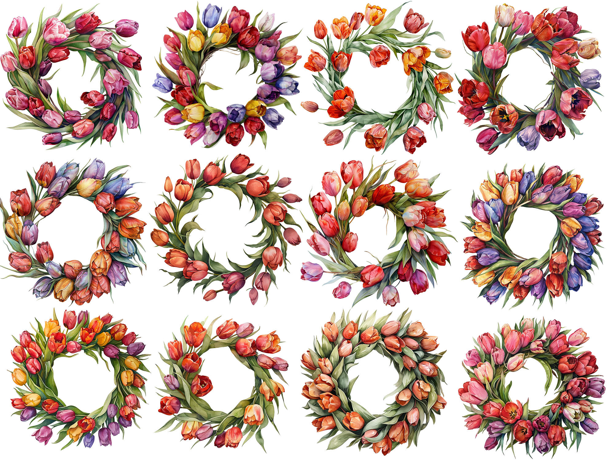 Tulip Wreath, Advent Wreath, Floral Frame Clipart, Tulip Bucket Wreath ...