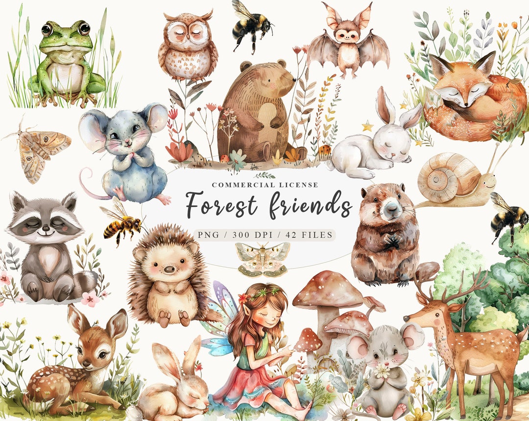 Adorable Woodland Little Animals Floral Clipart Bundle, Neutral Cute ...