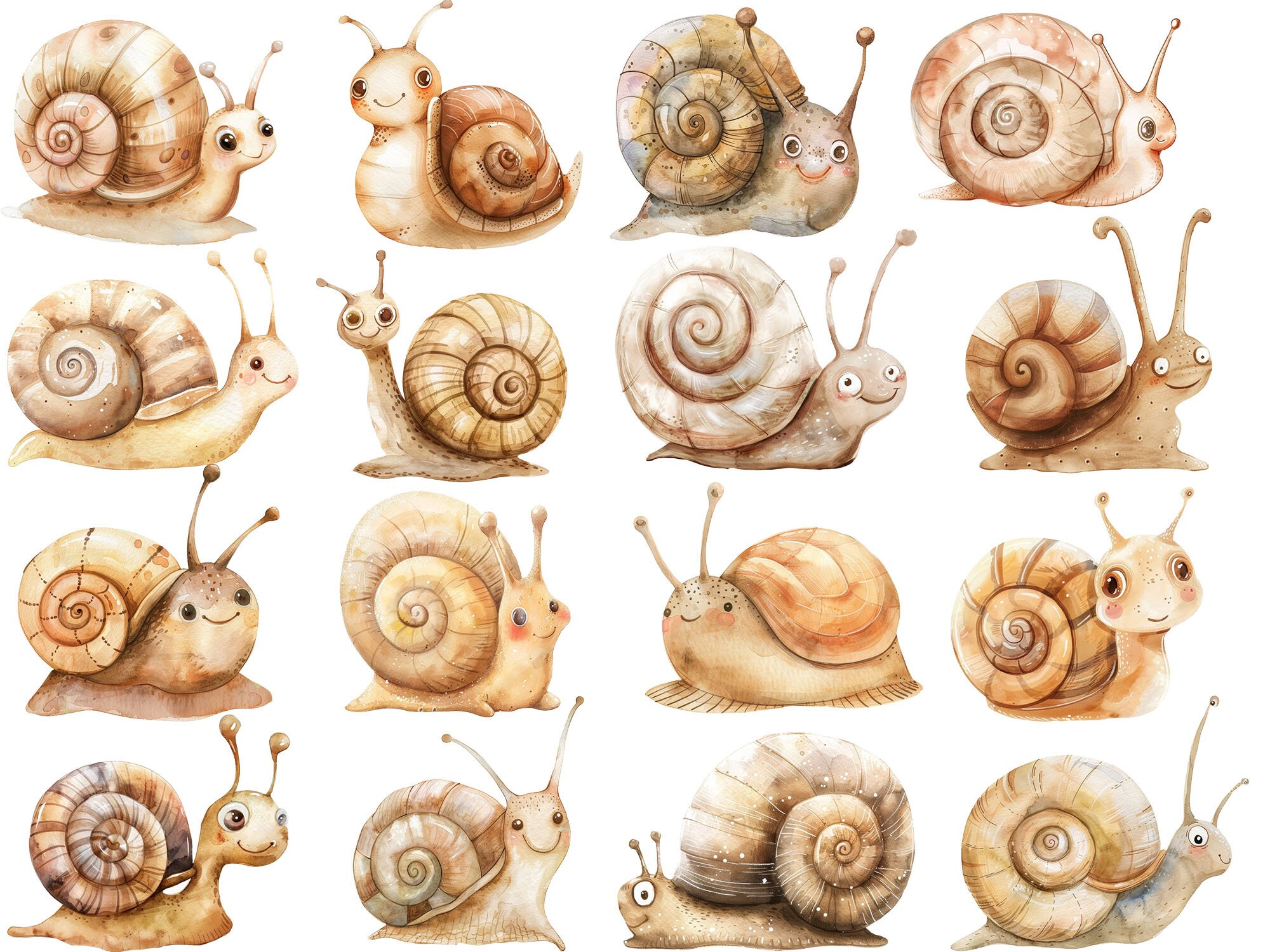 Watercolor Snail, Cute Snail Clipart, Gardening Snail Clipart, Kawaii ...
