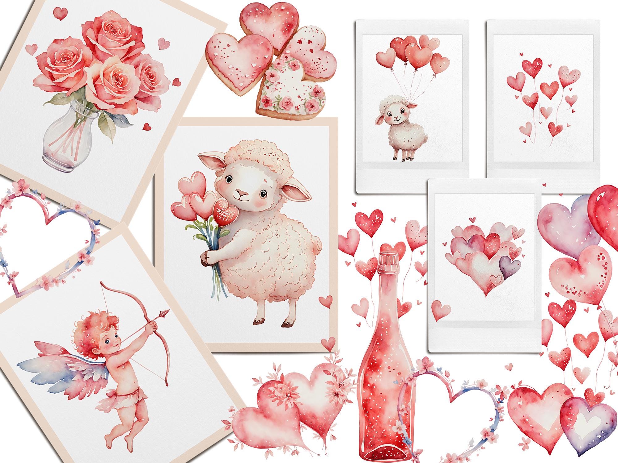 Adorable Valentine Animals Clip Art Set With Candy Hearts and Love ...
