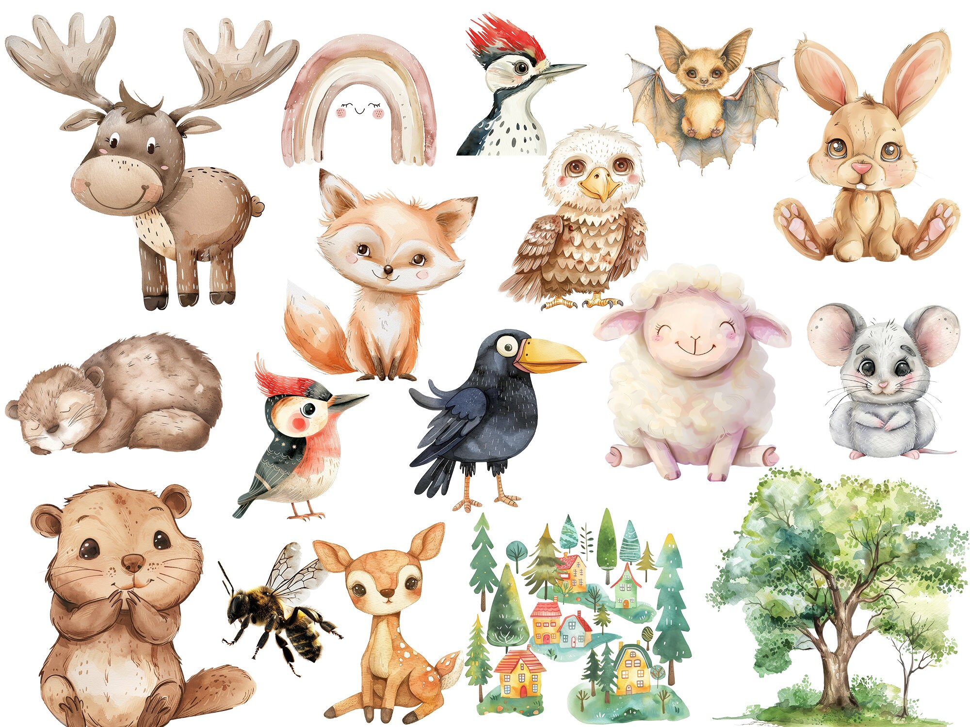 Cute Forest Animals Clipart, Woodland Animals Png, Watercolor Woodland ...