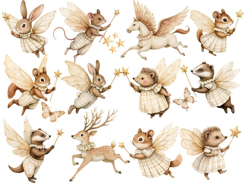 Enchanted Woodland Magic Fairy Animal Clipart, Baby Fairy Tale Animals ...