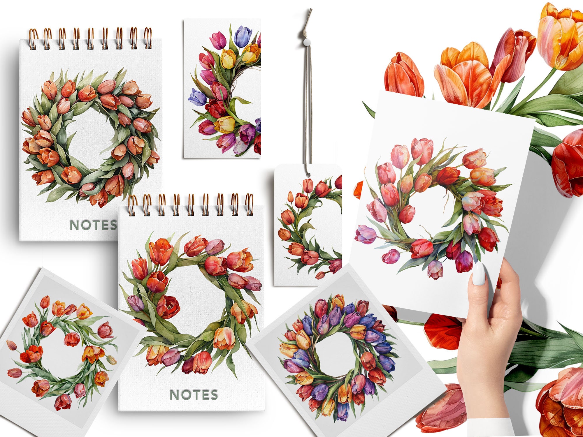 Tulip Wreath, Advent Wreath, Floral Frame Clipart, Tulip Bucket Wreath ...