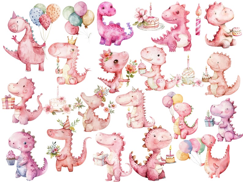 Pink Dinosaur Png, Baby Girl Dinosaur Clipart, Dinosaur Birthday Png ...