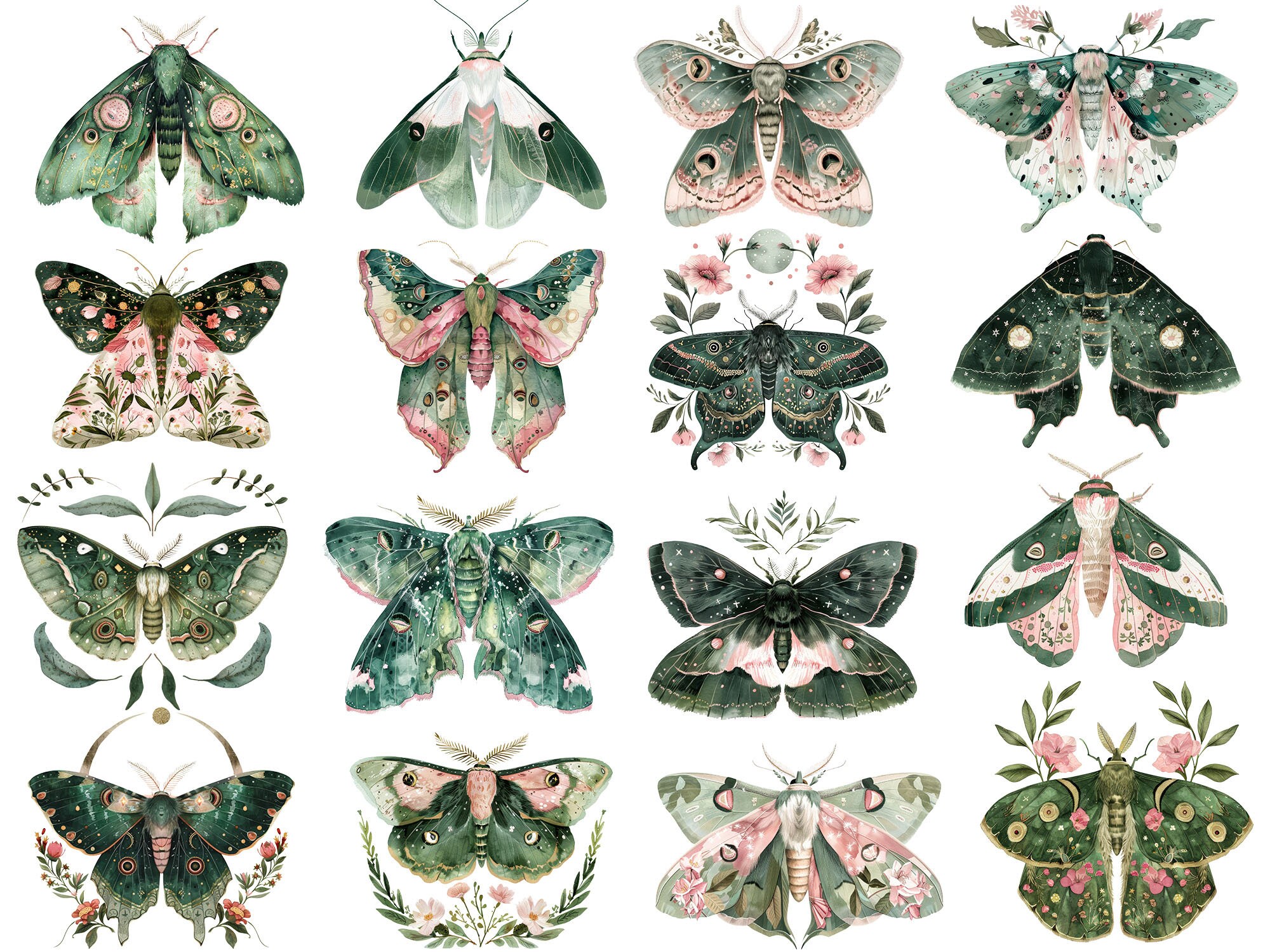 Magic Moth Clipart, Mystical Moth Clip Art, Boho Butterfly Png ...