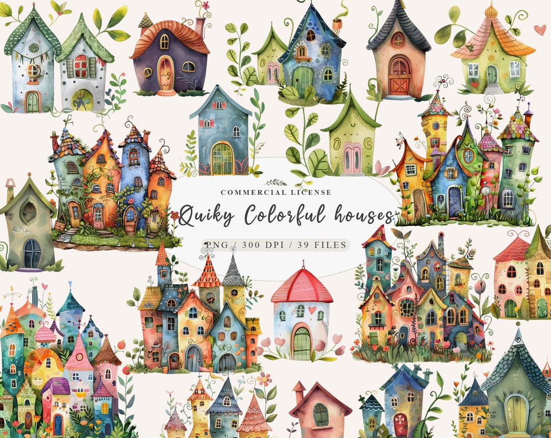 Quirky Houses Clipart, Quirky Houses, Scandinavian House, Whimsical ...