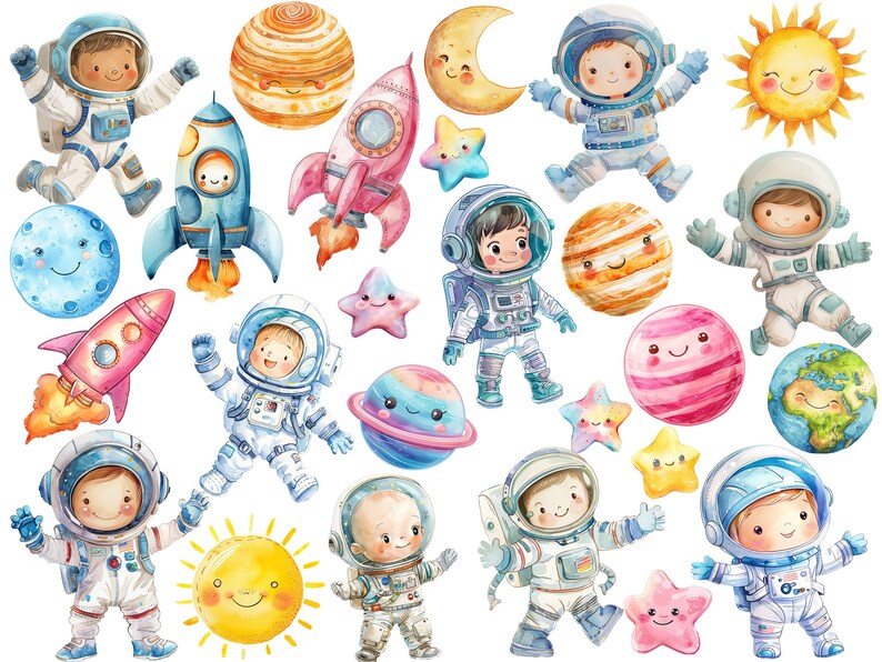 Watercolor Cute Astronaut Clipart, Little Space Clipart, Cute Boy ...