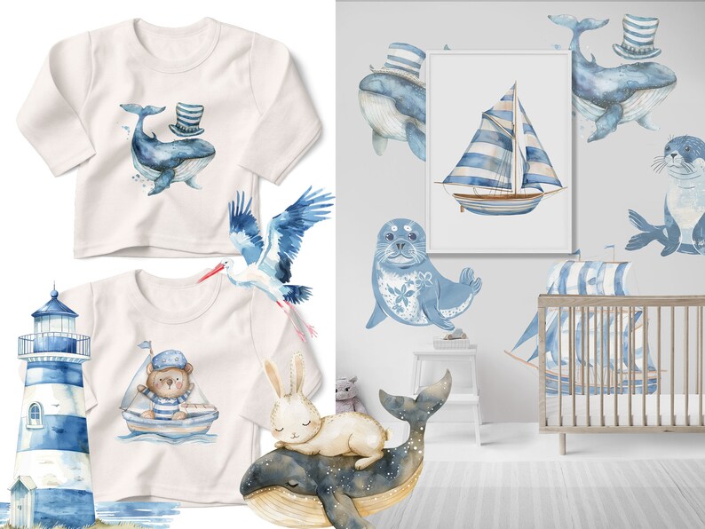 Nautical Clipart, Sailor Clipart, Sailboat Png, Seal Print, Teddy Bear ...