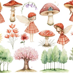 Watercolor Cute Magic Fairy Mushroom Clipart, Mushroom Fairy Garden ...