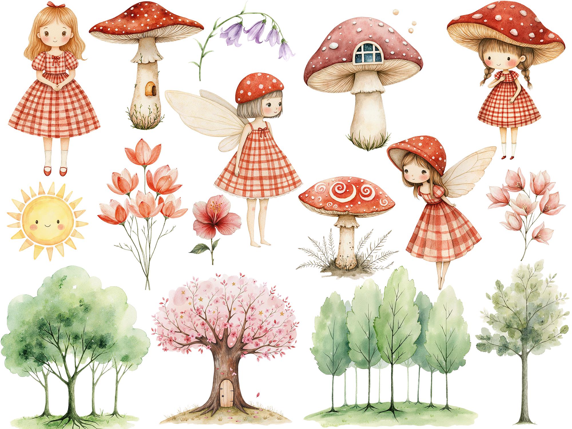 Watercolor Cute Magic Fairy Mushroom Clipart, Mushroom Fairy Garden ...