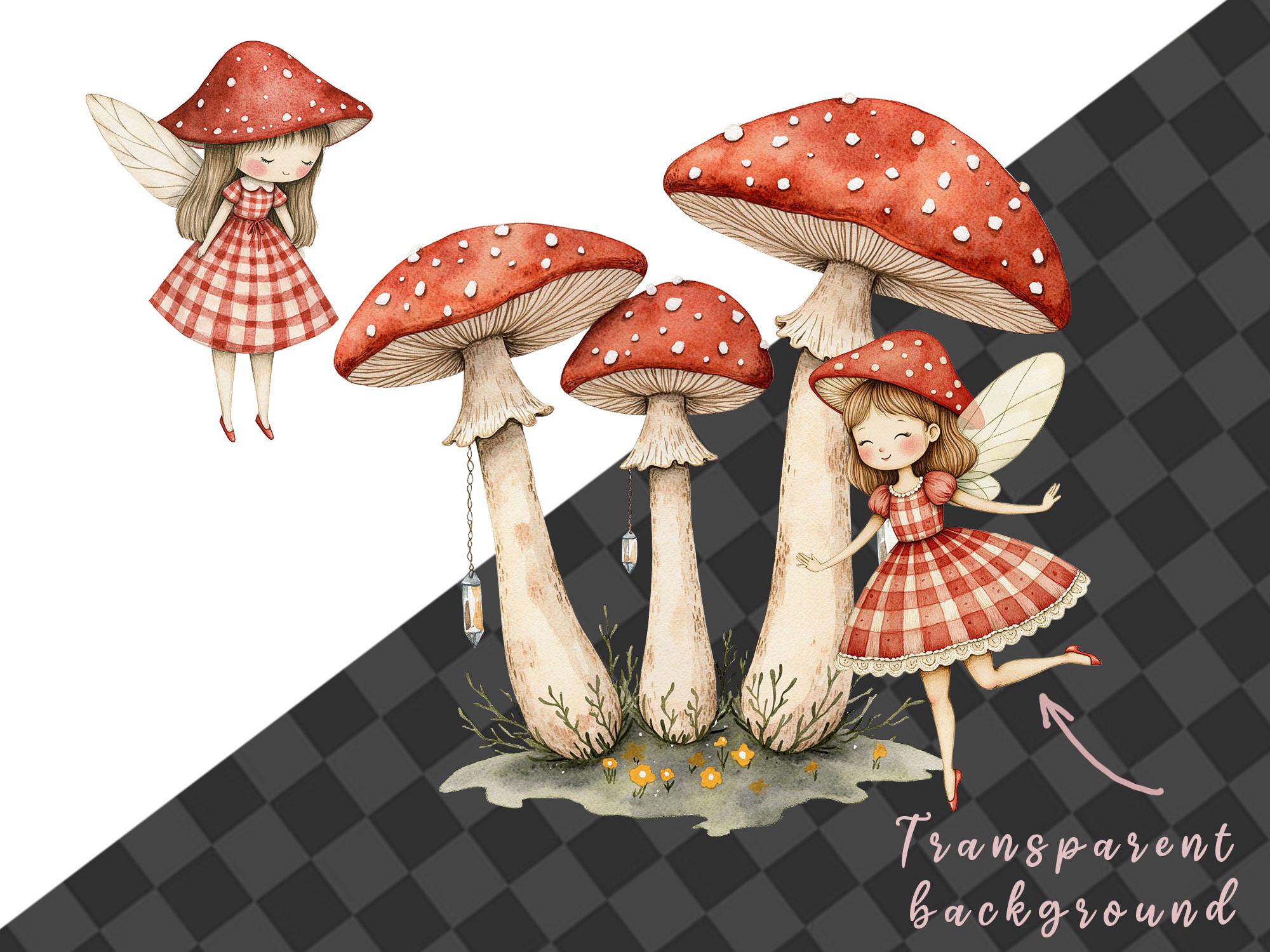 Watercolor Cute Magic Fairy Mushroom Clipart, Mushroom Fairy Garden ...