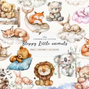 Boho Woodland Animals PNG for Nursery, Sleeping Animal Bundle, Boho ...