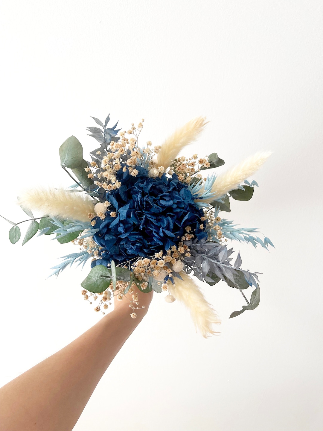 Preserved Blue Hydrangea Bouquet Centerpiece With Dried and Preserved ...