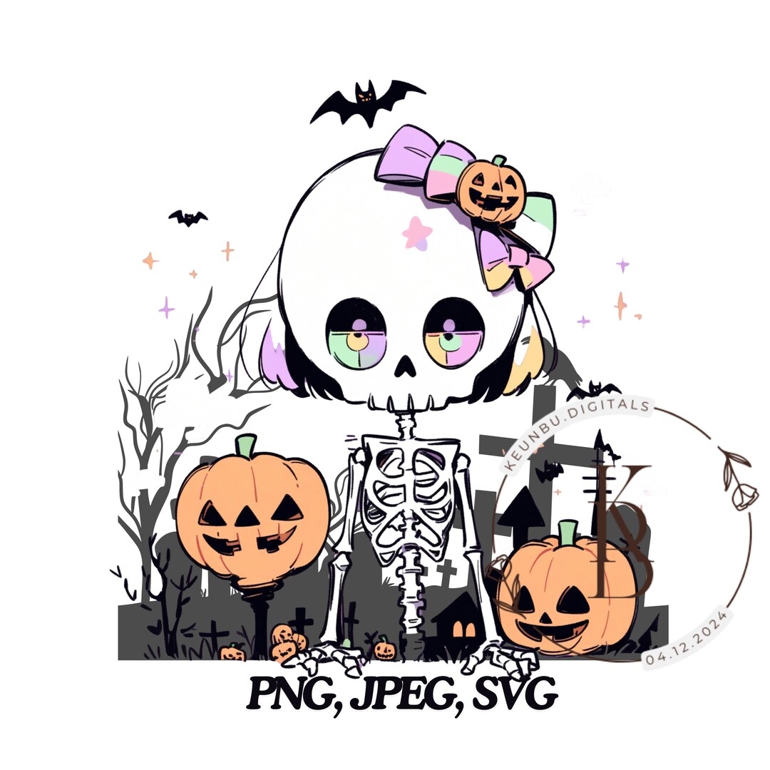 Cute Pastel Skeleton Girl Clipart Cute Spooky Digital Art Cute Skeleton ...