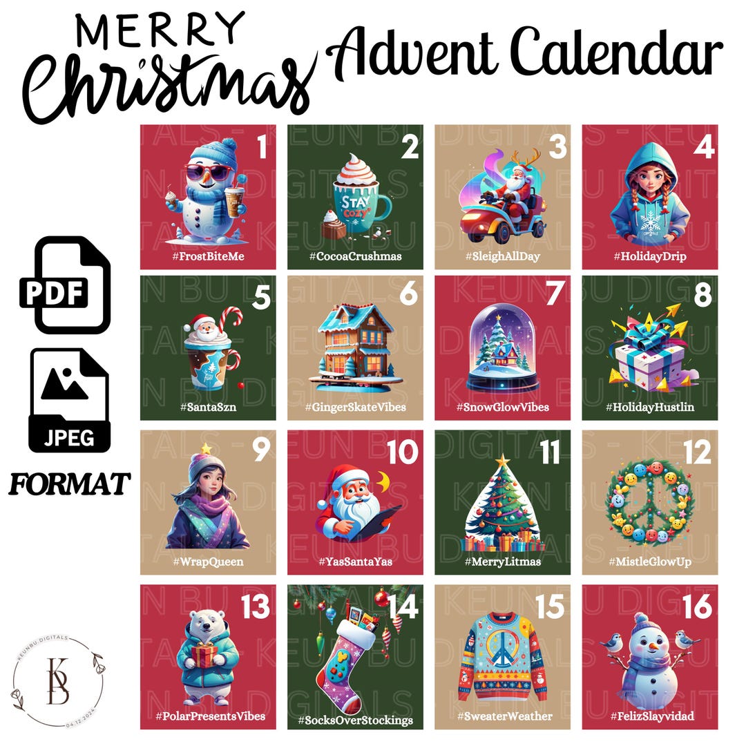 Gen Z Christmas Advent Calendar US Letter Size JPEG & PDF Countdown ...