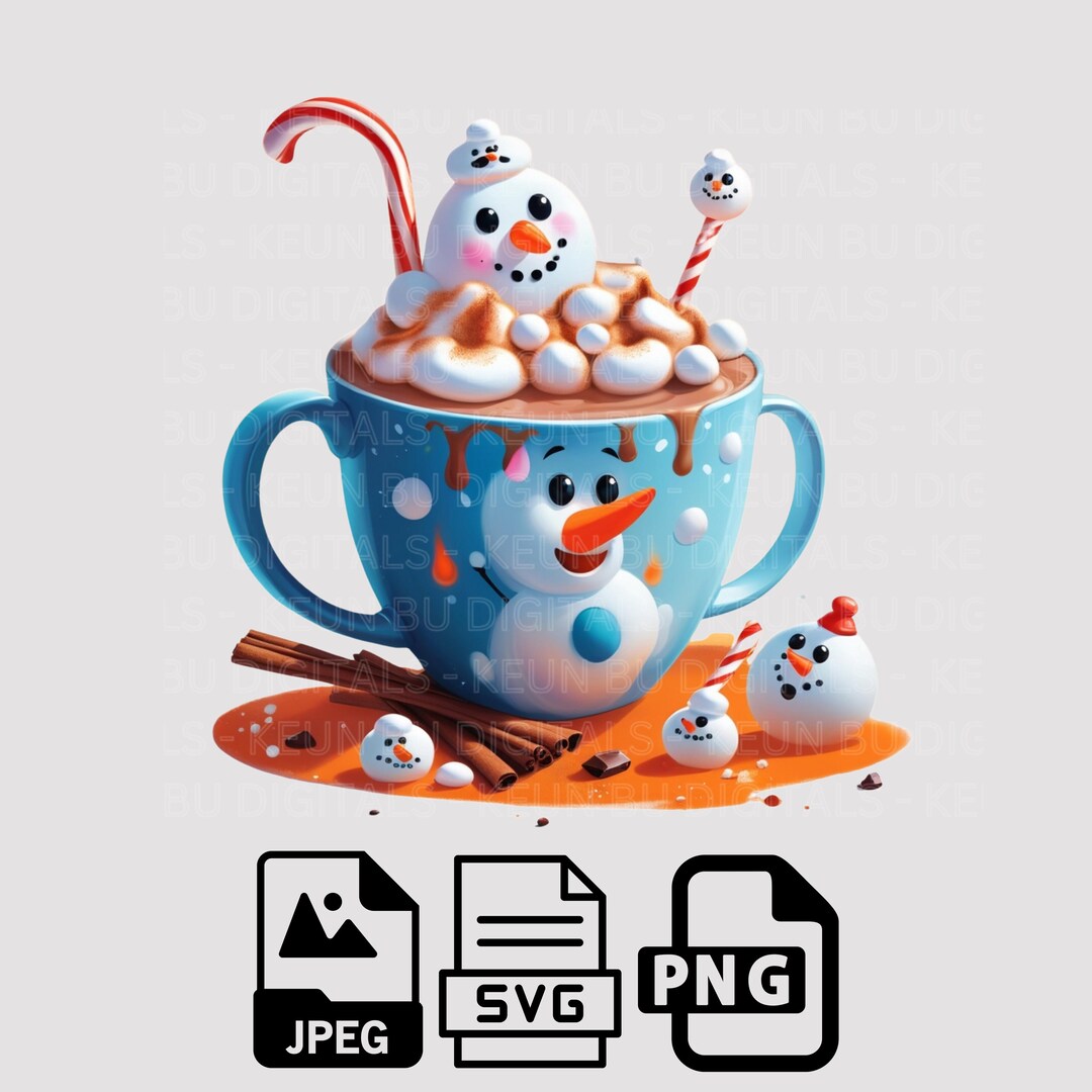 Hot Cocoa With Marshmallow Snowmen Clipart – Cute Winter PNG, SVG, JPEG ...