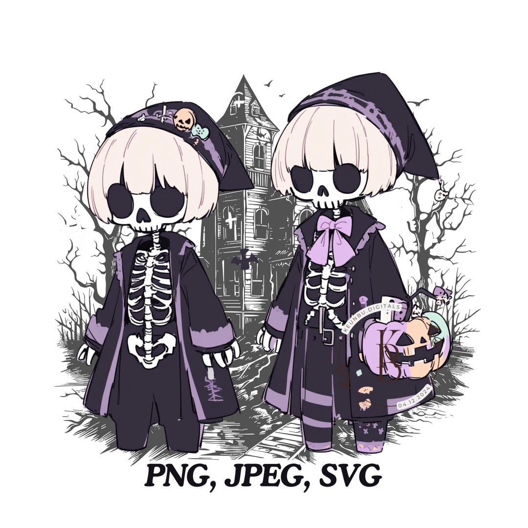 Pastel Goth Skeleton Clipart Cute Spooky Digital Art Cute Skeleton for ...