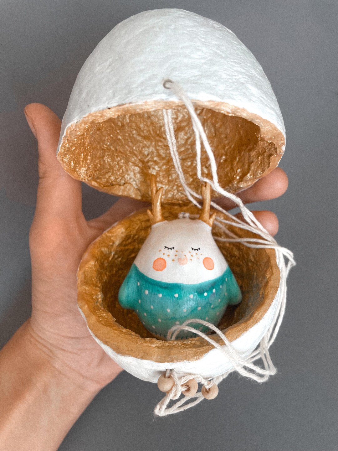 Egg Shaped Decor Easter Bunnies Hanging Easter Ornaments for a Branch or Easter Tree Handmade ...