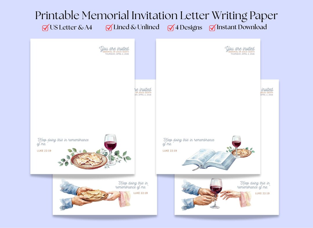 JW 2026 Memorial Invitation Letter Writing Paper Memorial of Jesus ...