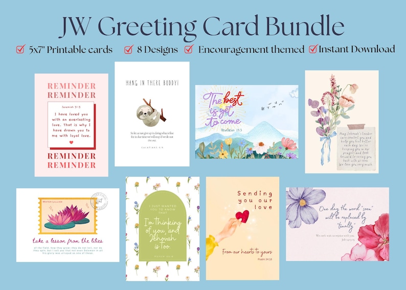 JW Greeting Card Bundle | Printable JW Encouragement Theme Cards-feel ...