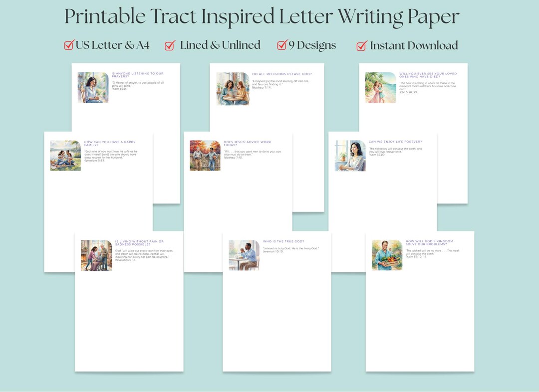 JW Tracts Letter Writing Paper Set 9 Designs Printable Stationery ...