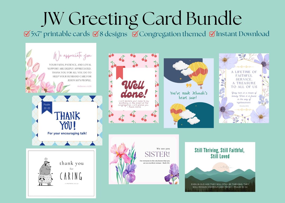 JW Greeting Card Bundle | Printable Congregation Cards | 5x7 ...