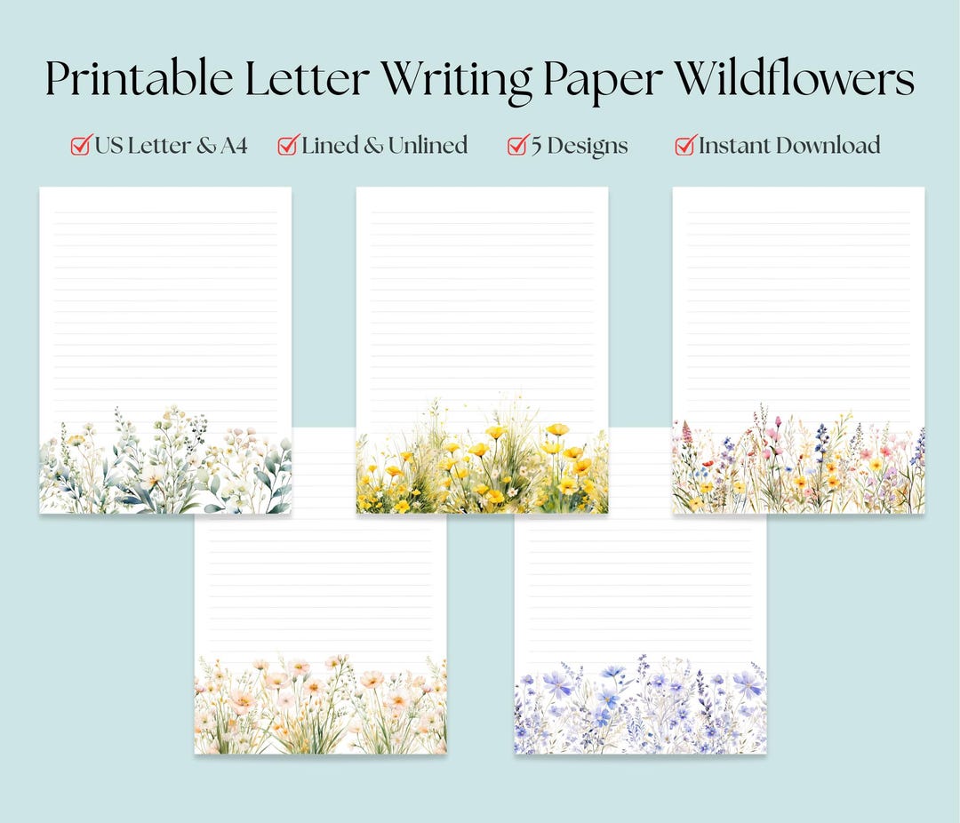 JW Letter Writing Paper Set 5 Wildflowers Designs JW Printable ...
