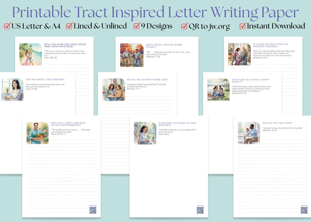 JW Tracts Letter Writing Paper Set 9 Designs Printable Stationery ...