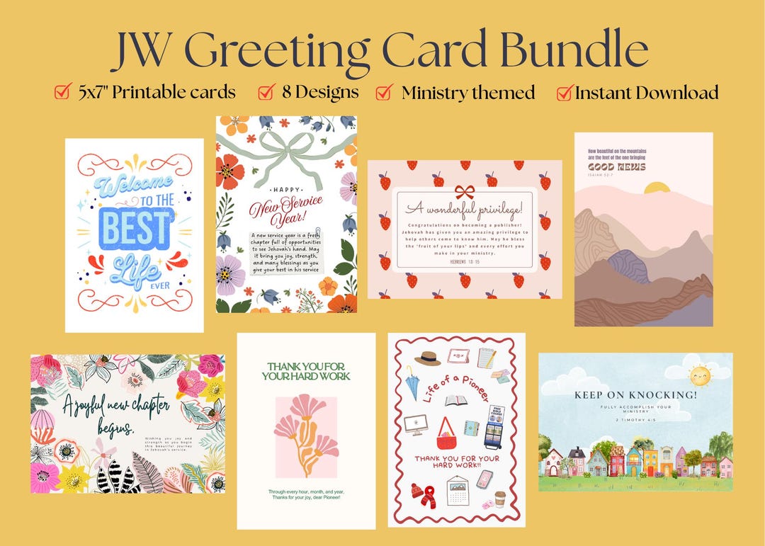 JW Greeting Card Bundle | Printable JW Ministry Theme Cards-feel Life ...