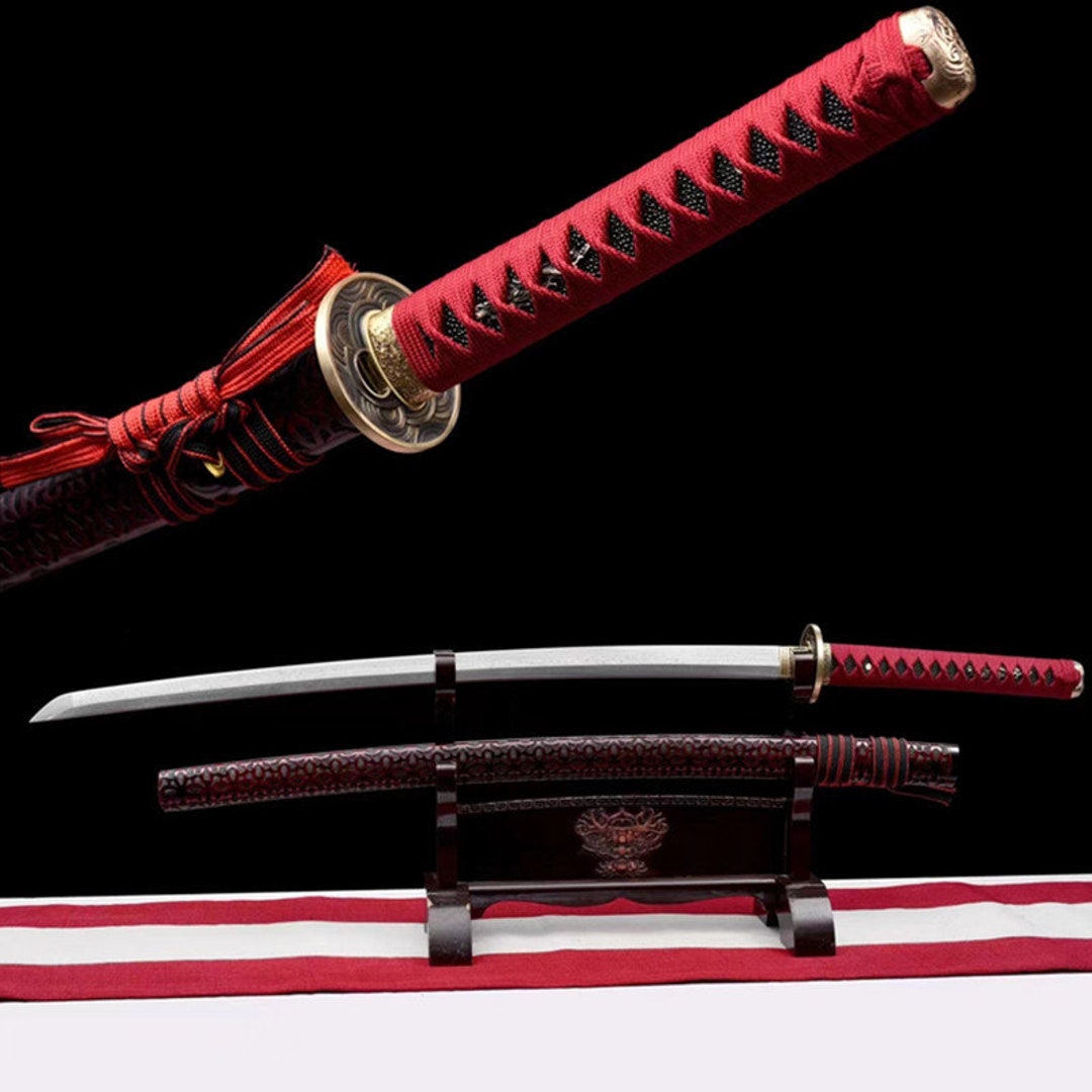 Hand made Japanese Samurai Knife Red Knife Handle Real Knife ...