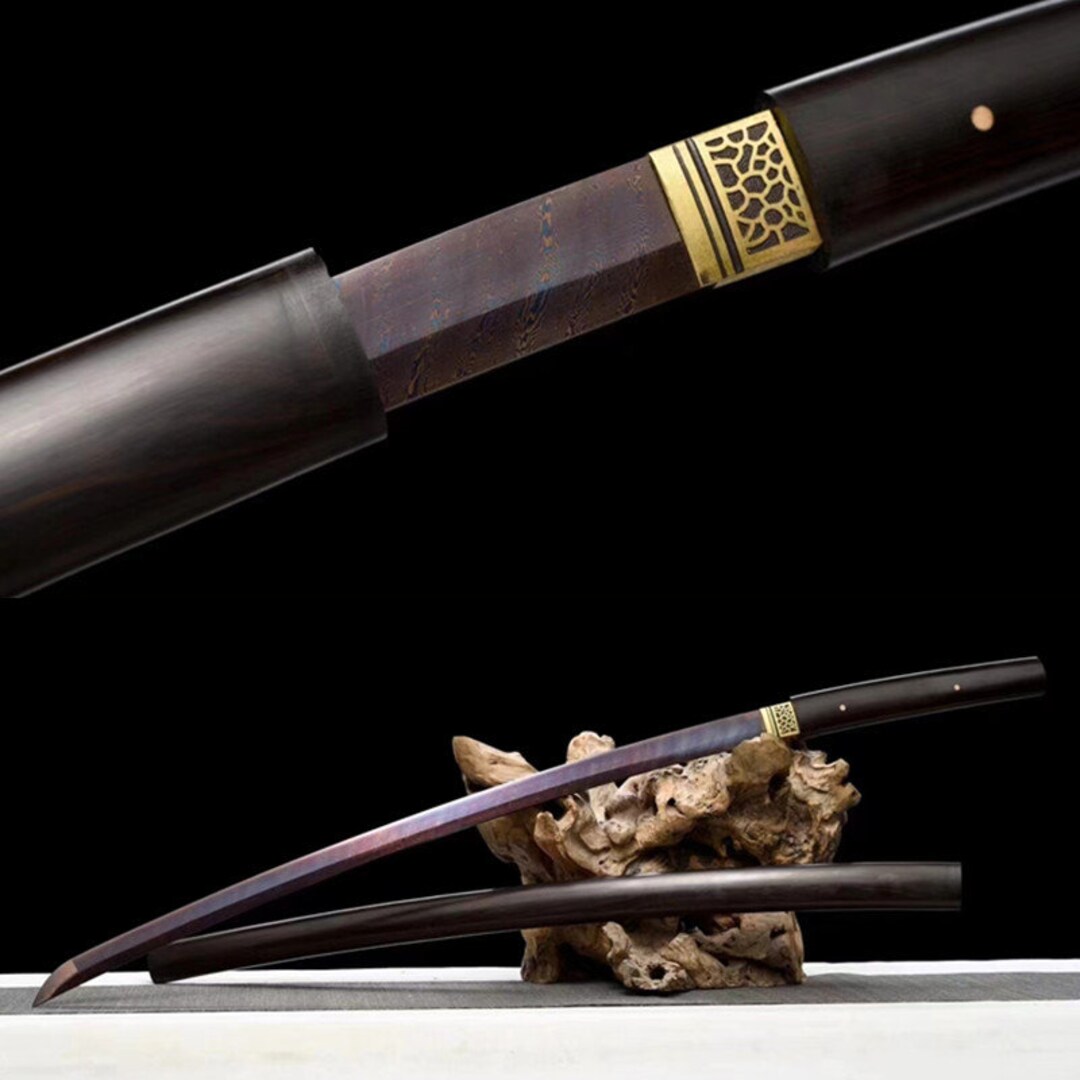 Handmade Katana Japanese Iai Sword Ebony Sheath Patterned Steel Purple ...