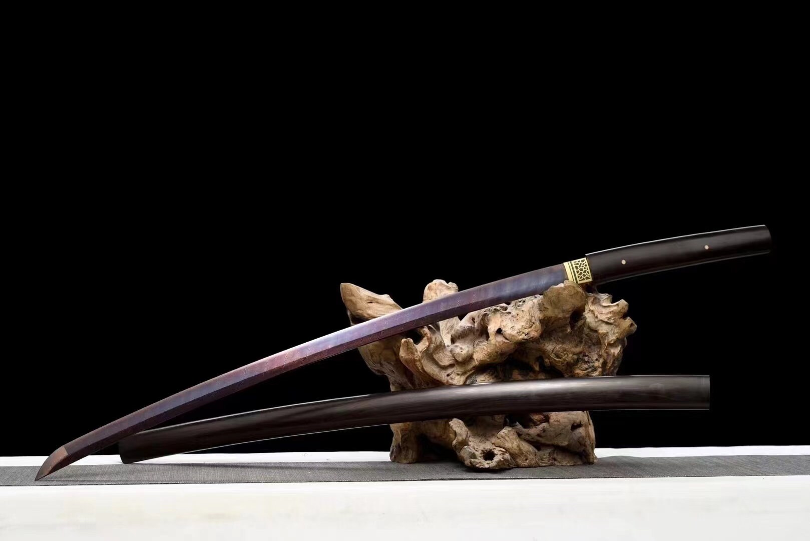 Handmade Katana Japanese Iai Sword Ebony Sheath Patterned Steel Purple ...