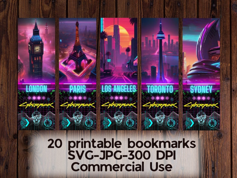 Cyberpunk Cityscape Bookmarks Collection | Set of 20 Digital Bookmarks ...