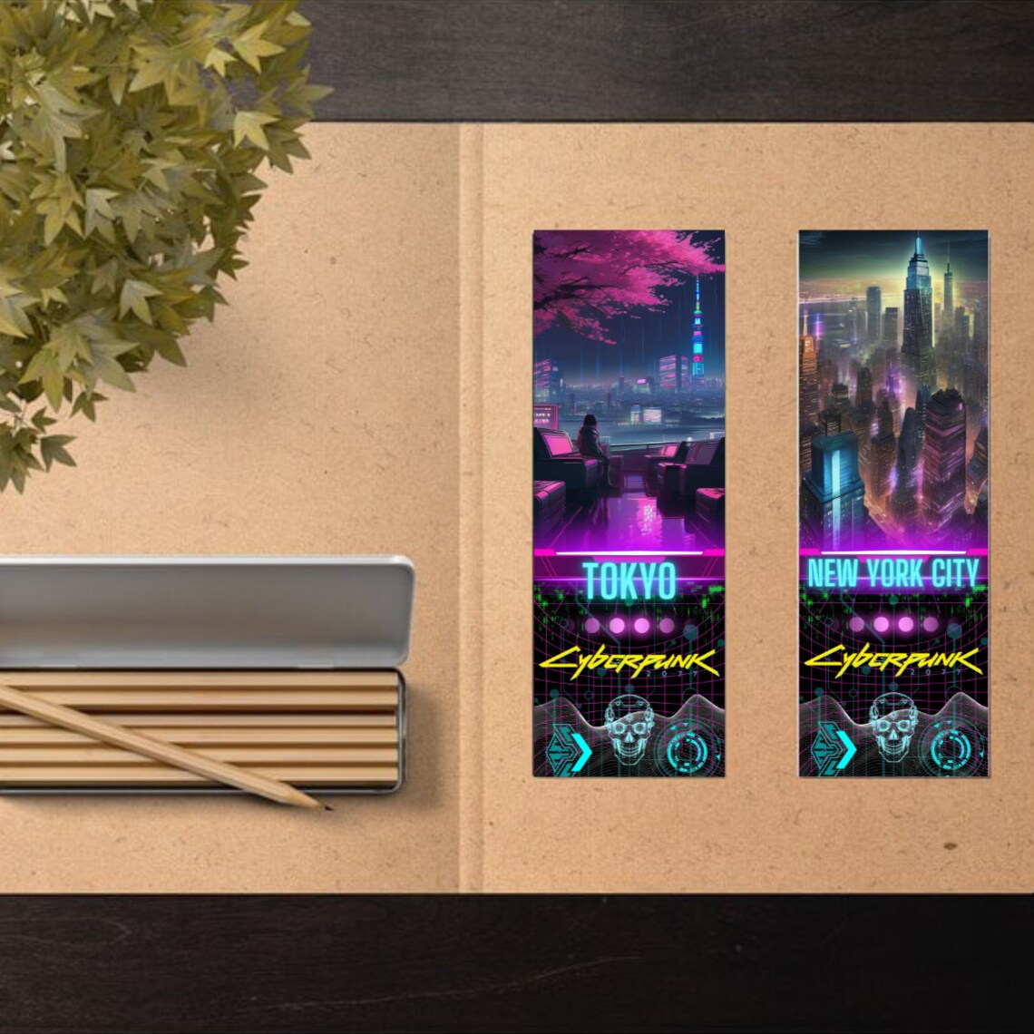 Cyberpunk Cityscape Bookmarks Collection Set of 20 Digital Bookmarks ...