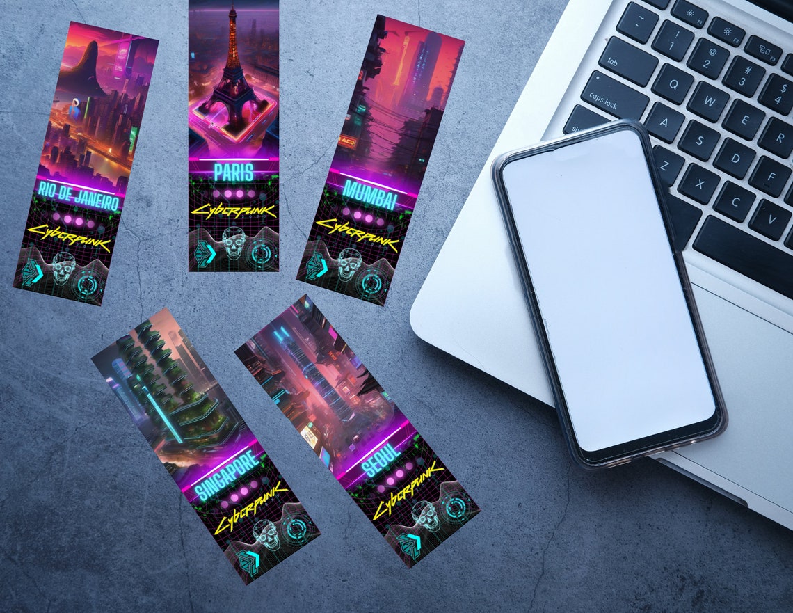 Cyberpunk Cityscape Bookmarks Collection Set of 20 Digital Bookmarks ...