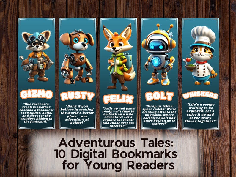 10 Printable Bookmarks for Kids, PNG Sublimation, Cute Gift, Digital ...